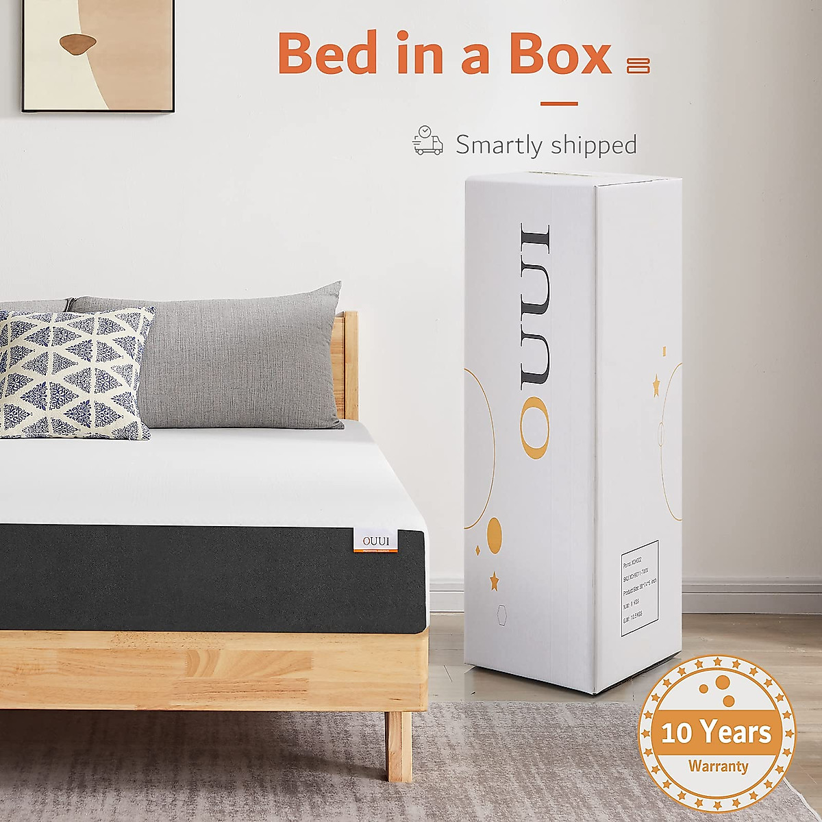 OUUI Queen Size Mattress, 5 Inch Queen Gel Memory Foam Mattress for Cool Sleep & Pressure Relief Breathable Cover Medium Firm Mattress in a Box, White, CertiPUR-US Certified