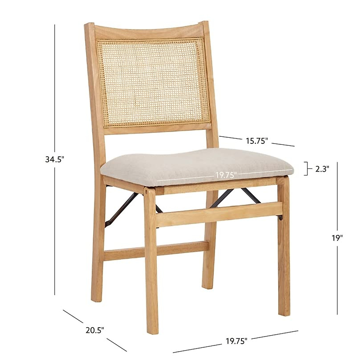 Powell Furniture Linon Lorna Rattan Cane Wood Folding Dining Side Chair in Beige