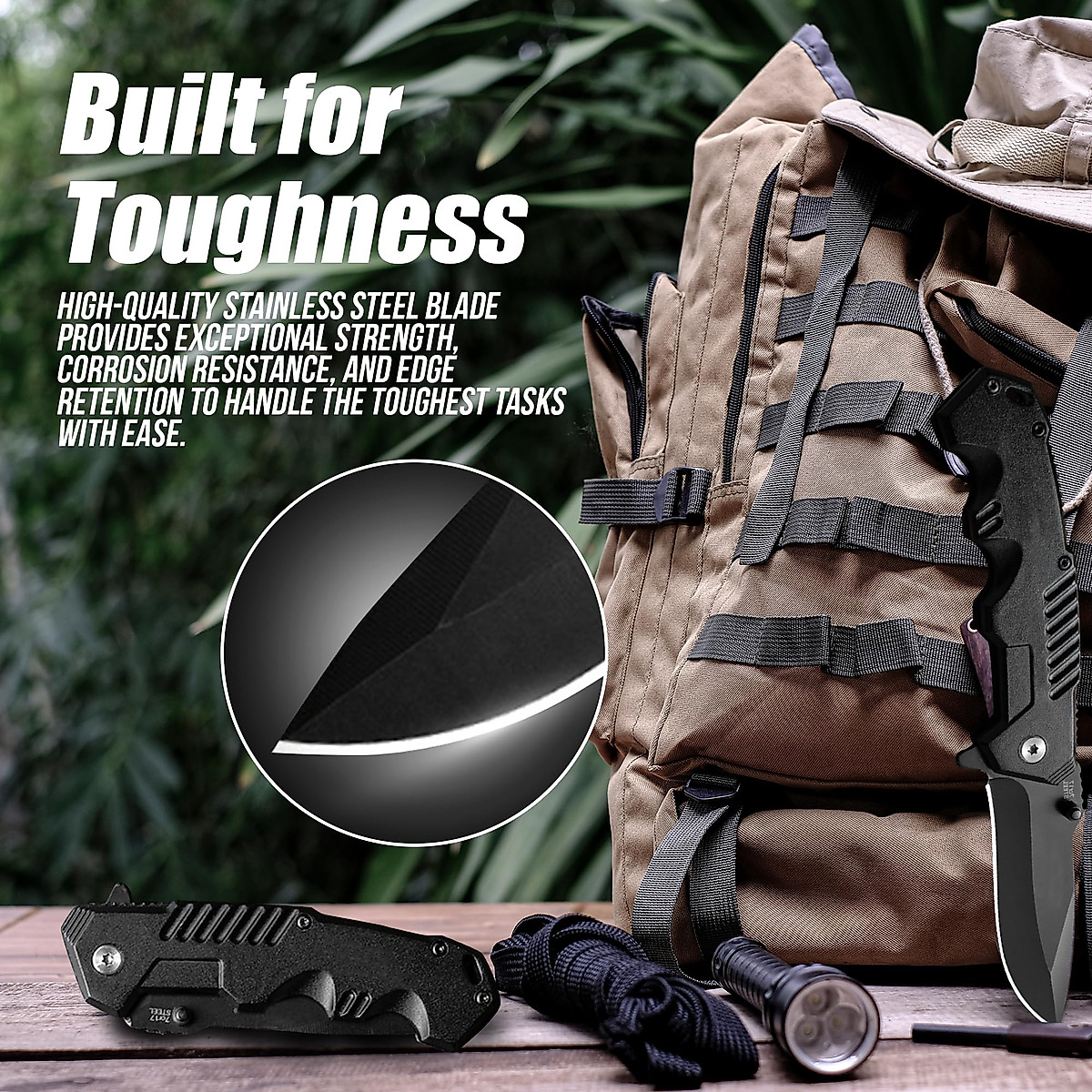 AOSILEY Pocket Folding Knife set with Hunting Stainless Steel Serrated Clip Point Lock Blade Knives and Lightweight Lockback Multi-Tool for Camping, Outdoor, Hunting，Survival and EDC