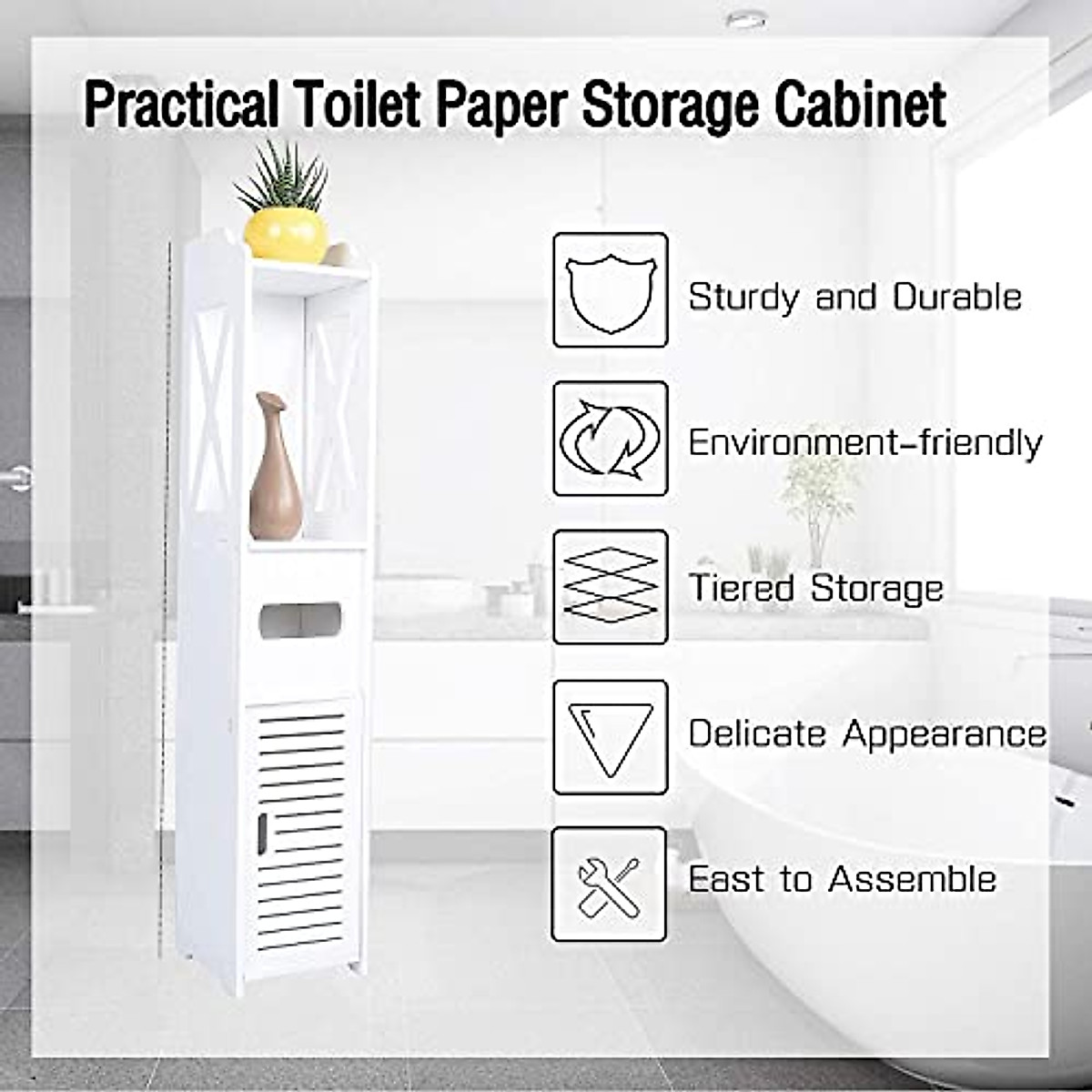 Bathroom Cabinet, Bathroom Storage Corner Floor Cabinet Modern White Wood Cupboard Shelf Tissue Storage Rack Toilet Towel Storage Shelf Organizer Cupboard Shelf , 31.5 x 6.1 x 5.9 in