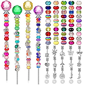 MTLEE Garden Stakes Decorative Beaded Garden Stakes with Crystal Stopper Top Round Glass Bead Antique Silver Bail Bead with Pendant Silver Bead for Outdoor Decoration(Vintage Style,101 Pieces)