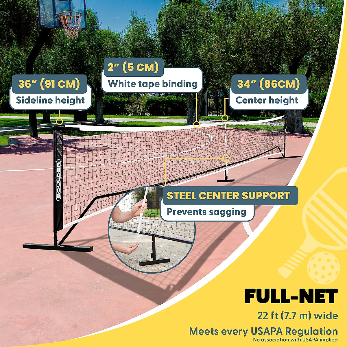 Boulder Pickleball Net - Premium USAPA Standard Full Court 22ft Pickleball Net Set with Additional 11ft Half Court Pickle Ball Tennis Net