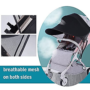 Universal Stroller Sun Cover UV Protection Baby Stroller Sun Shade Buggy Pram Sun Rain Shade Blackout Blind Canopy Cover Pushchair Sunblock Cover for Travel Park Zoo, black