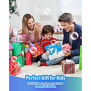 Boerfmo Bubble Gun - Bubble Machine for Kids - 8 Holes Bubbles Wands Blaster with LED Light, Bubble Solution & Batteries - Boys Toys Gifts for Ages 3+, for Outdoor Party, Easter Basket Stuffers