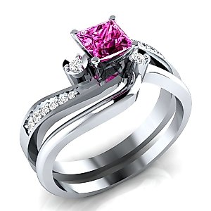 IDEALJEWEL95 Women's 0.75 ct Pink & White Sapphire Silver Bridal Ring Set Free Size For Engagement/Wedding/Valentines (Ring Size :- 11)