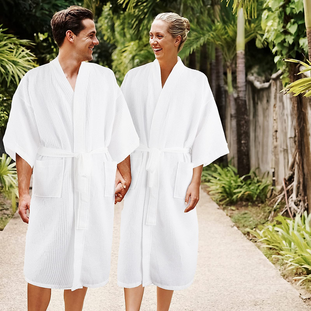 Hercicy 2 Pcs Waffle Robes Lightweight Robes for Women Man His and Hers Bathrobes for Couples Pool Party Weedings(Large,White)