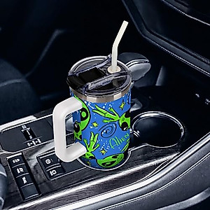 Niapessel Leak Proof Tumbler, Insulated Water Bottles with Straw, Alien Space Insulated Cup with Handle 40 Oz Stainless Steel Flask for School, Travel, Car, Sports, Work
