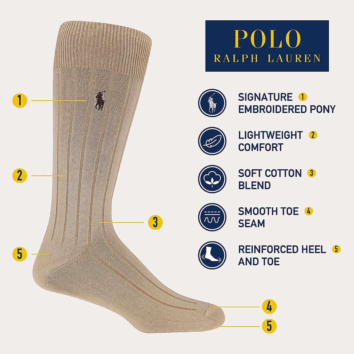 Polo Ralph Lauren Men's Super Soft Ribbed Dress Crew Socks 3 Pair Pack - Lightweight Comfort, Black, 6-12.5
