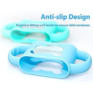 Baby Bottle Handles, Durable Food Grade Silicone Transitional Sippy Cup Handle Grip for Wide-Neck Baby Bottles, Cute Bear Design, Pack of 2, Blue & Turquoise