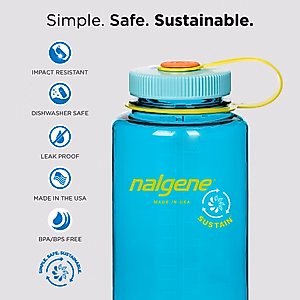 Nalgene Sustain Tritan BPA-Free Water Bottle Made with Material Derived from 50% Plastic Waste, 32 OZ, Wide Mouth, Trout Green
