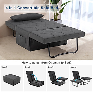 Mdeam Upgraded Sleeper Chair Bed Sofa Bed 4 in 1 Multi-Function Folding Ottoman Bed with Adjustable Backrest for Small Apartment/Living Room,No Installation(Dark Gray)