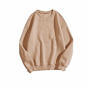 MakeMeChic Women's Plus Size Casual Cute oversized Long Sleeve Round Crew Neck Sweatshirt Pullover Top Khaki XL