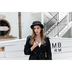 GEMVIE Black Derby Hat 100% Wool Theater Quality Hat Bowler Hat for Men Women Vintage Costumes