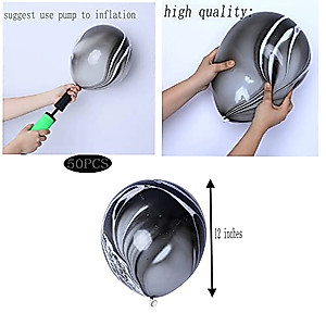 Black Marble Balloons 12 Inch Marble Agate Latex Balloons 50PCS Black and White Marble Balloons Tie Dye Black Balloons for Birthday Party Decorations Wedding Baby Shower Halloween Festival Photobooth