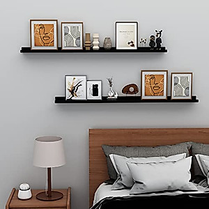 love furniture 59 Inch Black Floating Shelves Wall Mounted Set of 2, Wall Mounted Wood Shelves for Bedroom, Living Room, Bathroom, Kitchen