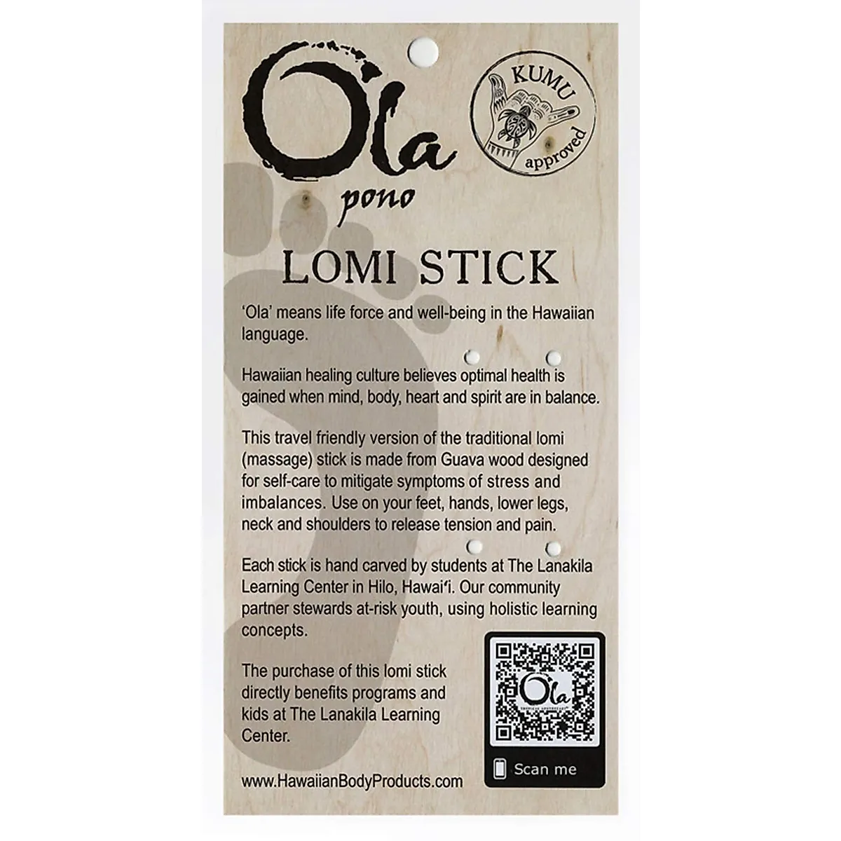 Tropical Apothecary Ola 6 Inch Lomi Stick - Traditional Hawaiian Massage Carved Sticks Made of Guava or Waiwi Wood