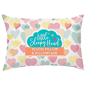 Little Sleepy Head Youth Pillow with Pillowcase 16x22, Soft Jumbo Toddler Pillow, Kids Pillow & Hypoallergenic Pillow Case - Best Kids Pillows for Sleeping, Perfect Kids Travel Pillow (Hearts)