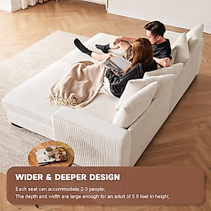 Howjoe 58.3" Comfy Deep Seat Oversized Chaise Lounge Indoor for Living Room, Solid Wood Sleeper Reclining Chair with Thickened Cushions Widened Armrests for Bedroom, Lounge Chair with Ottoman, Beige