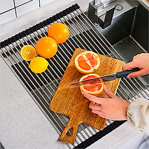 Roll Up Dish Drying Rack, Over The Sink Dish Drying Rack Kitchen Rolling Dish Drainer, Foldable Sink Rack Mat Stainless Steel Wire Dish Drying Rack for Kitchen Sink Counter (17.8"x11.8")