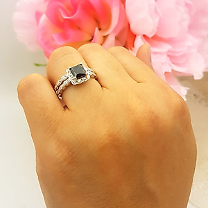 Dazzlingrock Collection 1.80 Carat (ctw) 10K Black & White Diamond Bridal Halo Engagement Ring Set, White Gold, Size 8