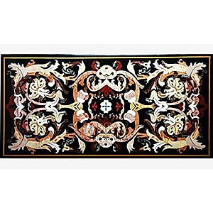 Black Top Dining Marble Center Table Handicraft Design Living Room Outdoor Decor | 48"x24" Inches