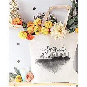 The Cotton & Canvas Co. San Francisco Cityscape, Souvenir, Beach, Shopping and Travel Reusable Shoulder Tote and Handbag
