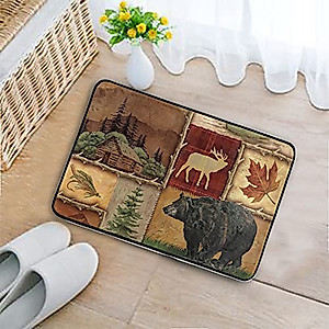 Rustic Lodge Bear Door Mat Non Slip Entrance Floor Rug Farmhouse Moose Cabin Indoor Mat Welcome Carpet for Home Bedroom Bathroom Living Room 23.6" X 15.7"