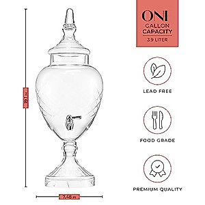 Fifth Avenue Crystal Beverage Dispenser for Countertop - 1 Gallon Large Glass Drink Dispenser w/Spigot & Lid - Party Drink Dispenser for Sweet Tea Lemonade Punch Water, Juice Dispensers for Parties