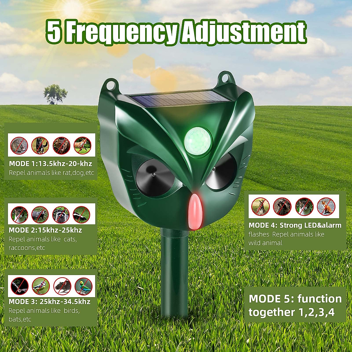 2 Pcs Solar Ultrasonic Animal Repeller Outdoor Solar Animal Repellent with Motion Detector&Flashing Lights Waterproof for Rat, Squirrel, Deer, Raccoon, Skunk, Rabbit, Mole, Dog, Cat(Green)