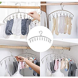Laundry Drying Rack Clothes Hanger with 10 Clips, Stainless Steel Sock Drying Rack, Sock Hangers Clip and Drip Hanger for Drying Socks, Bras, Gloves, Towels, Baby Clothes, 3Pcs