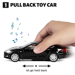 Model S Toy Car, FUBARBAR 1:32 Car Model Diecast Car Toy for Kids Pull Back Alloy Vehicles Hot Wheels Matchbox Mini Boys Scale Cars Birthday Gifts for 3+ Years Old Kids with Music and Lights (Black)