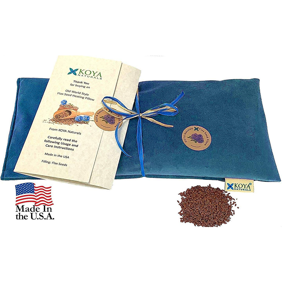 KOYA Naturals Soft Velvet Flax Seed Pillow - Microwave Heating Pad – Microwavable Moist Heat Pack – for Neck, Muscle, Joint, Stomach Pain, Menstrual Cramps – Warm Wrap (Turquoise)