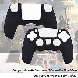 Grips for PS5 Controller Skin,Pandaren Texture Pattern Cover for Sony Controller Sweat-Proof Anti-Slip Silicone Cover Hand Grip with 8pcs FPS Pro Thumbsticks Cap Protector(Black)