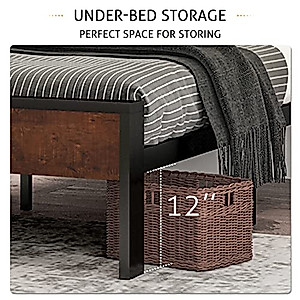 SHA CERLIN 14 Inch Full Size Metal Platform Bed Frame with Wooden Headboard and Footboard, Mattress Foundation, No Box Spring Needed, Large Under Bed Storage, Without Noise, Mahogany