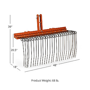 Titan Attachments 3 Point 4 FT Pine Straw Needle Rake, Category 0 Tractors, Coil Spring Tines, Drag-Behind Landscape Rake