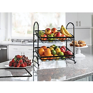 Giftburg Stackable Can Rack Organizer, Angle 2-Tier Tray Display Stand, Fruit Basket Stand, Potato Chip Rack, Multifunctional Can Dipsenser for Storing Canned Snacks Drinks and more, Black