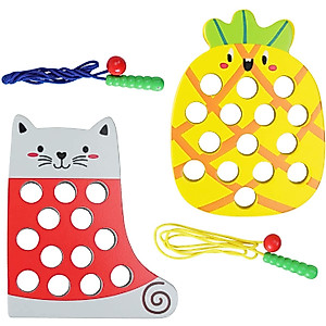 QZMTOY Wooden Lacing Toy, Cat Pineapple Threading Toys Toddler Activities Fine Motor Skills Montessori Toys for Toddlers Travel Game Early Learning Educational Gifts for Boys Girsl Baby Kids