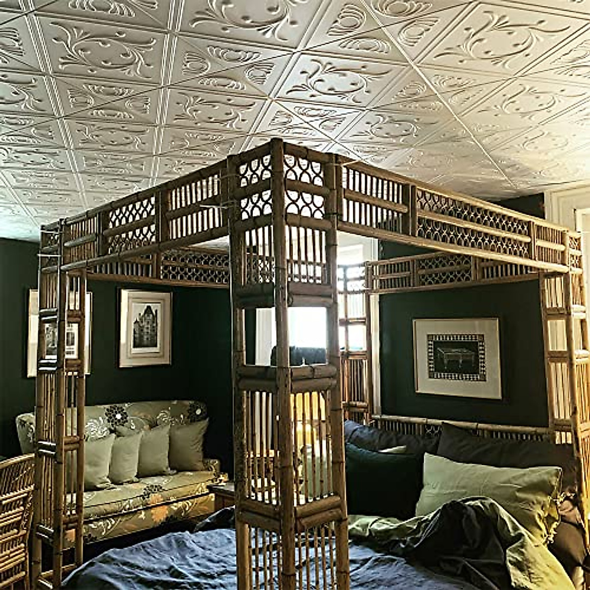 A La Maison Ceilings R02 Diamond Wreath Foam Glue-up Ceiling Tile (128 sq. ft./Case), Pack of 48, Antique Copper Orange