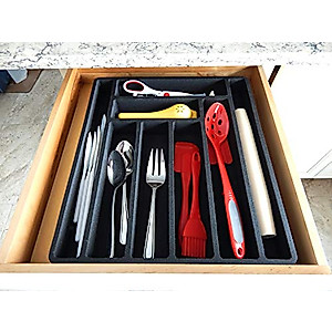 Polar Whale Large Flatware Silverware Drawer Organizer Premium Dividers for Cutlery Forks Knives Spoons Serving Utensils Non-Slip Waterproof Tray Insert 16 X 18 Inches 8 Slot Extra Deep