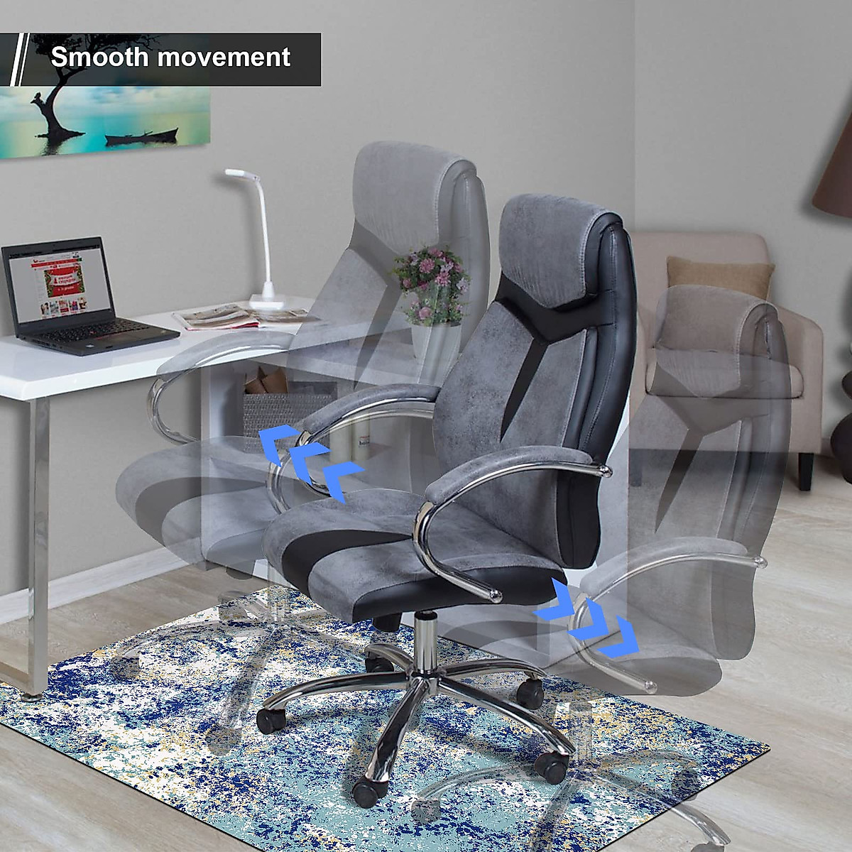 U'Artlines Abstract Desk Chair Mat for Hardwood Floor Anti-Slip Desk Floor Mat Non-Curve Office Floor Mat Non-Toxic Chair Floor Protector for Rolling Chair (Bilbao, 36" X 48")