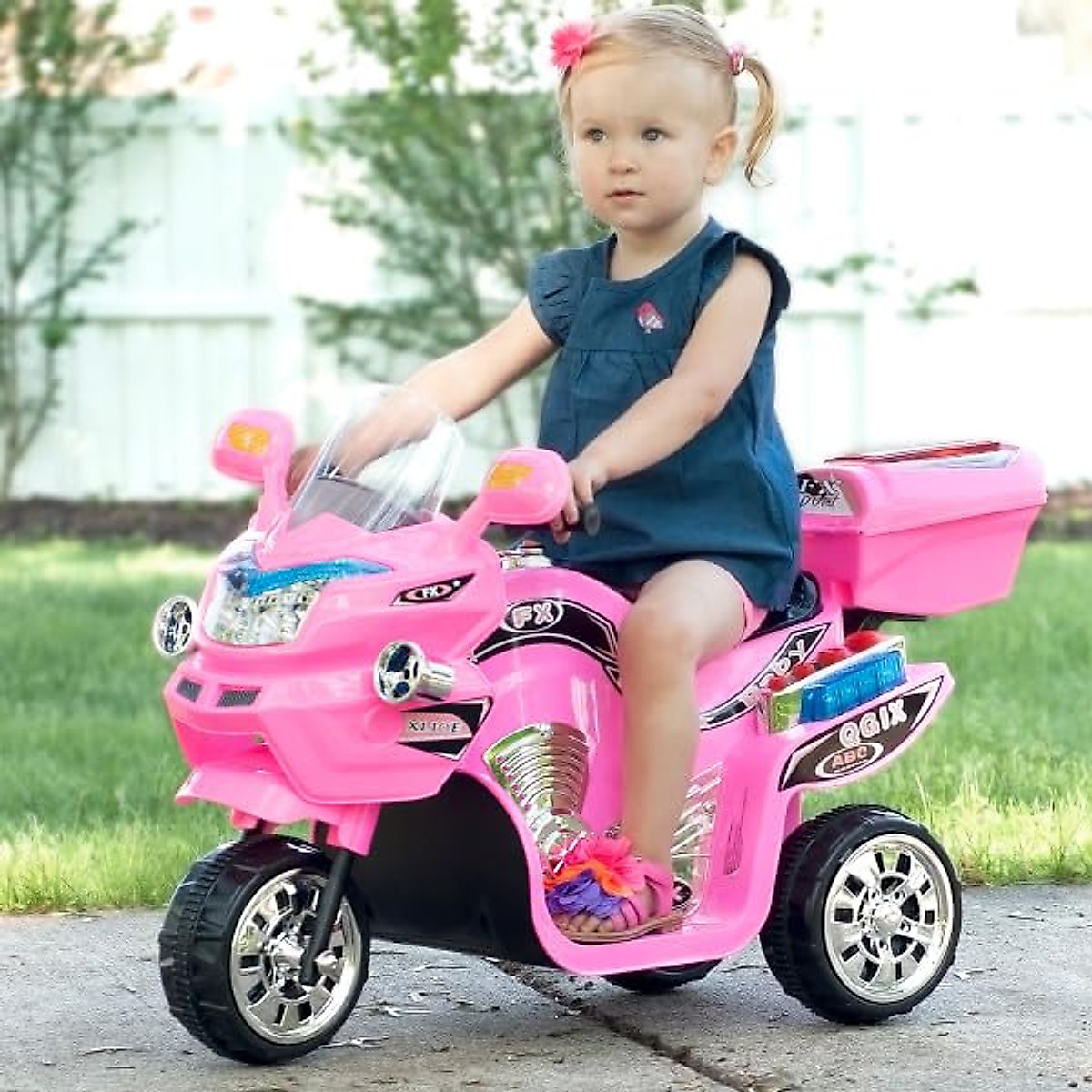 Lil' Rider Electric Motorcycle for Kids – 3-Wheel Battery Powered Motorbike for Kids Ages 3-6 – Fun Decals- Reverse- and Headlights (Pink), Large