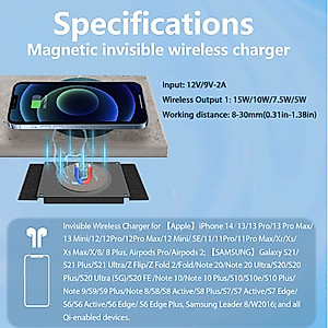 UUMAO Magnetic Invisible Wireless Charger 8-30MM, Under Desk 15W Furniture Wireless Charging Pad for Magsafe iPhone 13/12 (with PD Adapter) (8-30MM Magsafe Desk Sticker Coil Included)