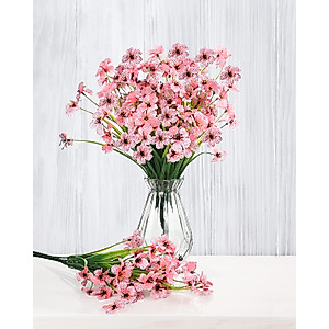 Omldggr 5 Pieces Artificial Violet Flowers Artificial Flowers Faux Violet Flowers Faux Plastic Plant Shrubs Greenery for Indoor Outside Garden Patio Porch Window Box Home Wedding Decoration(Pink)