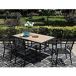 Sophia & William Patio Dining Set 7 Pieces Metal Outdoor Furniture Set, 6 x Metal Stackable Garden Chairs, 1 Patio Rectangle Umbrella Table Wood Like for Backyard Pool