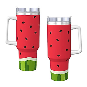 deaokluy 40 OZ Watermelon Ice Bully Cup with Handle and Straw, Double Wall Stainless Steel Tumbler Travel Coffee Cup with Lid, Summer Insulation and Cooling Cup for Christmas Birthday Present