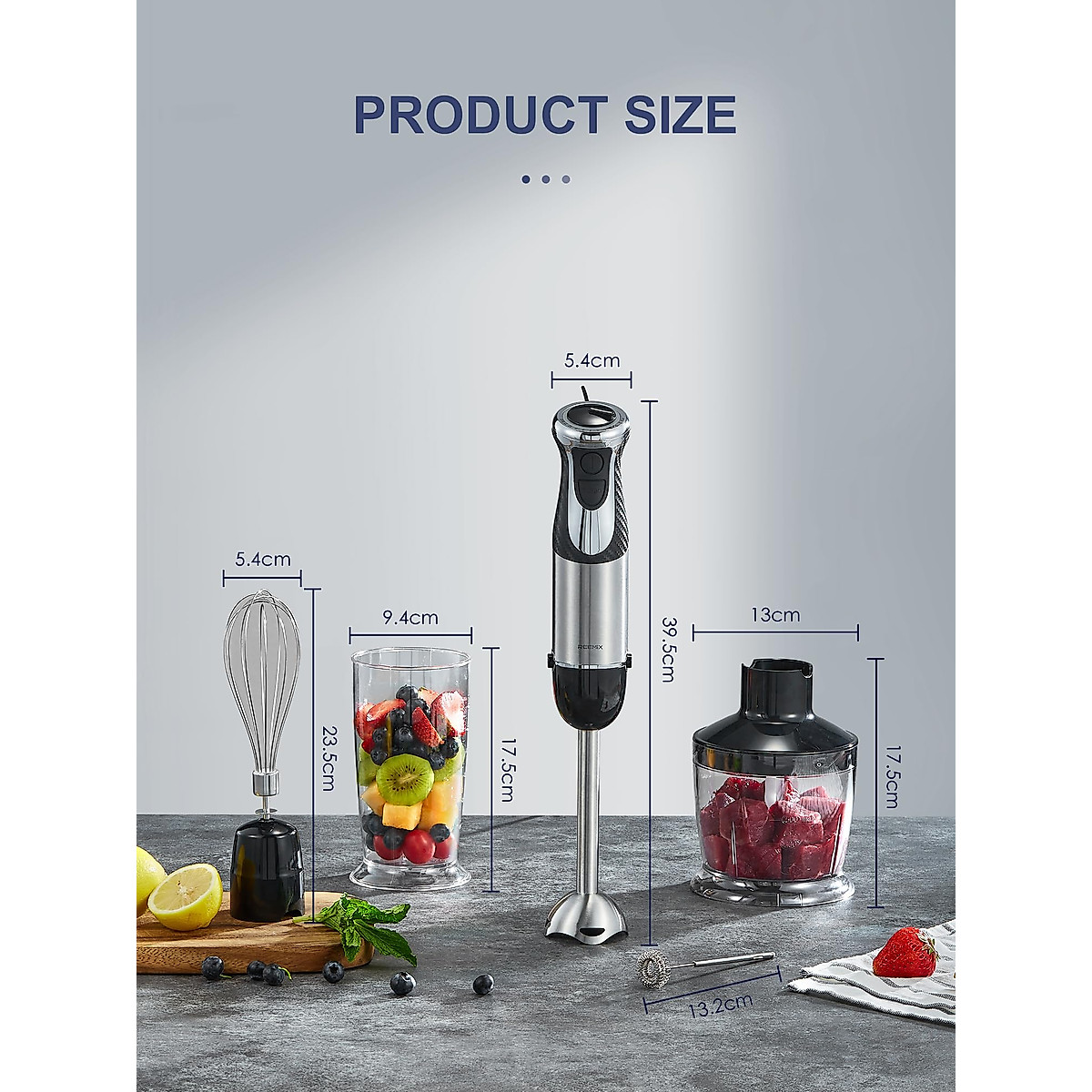 5-in-1 Hand Immersion Blender, 1000W Handheld Blender, Copper Motor Stainless Steel Blade Stick Blender, Mixing Beaker, Food Processor, Whisk, Milk Frother, for Smoothies Puree Baby Food (Black)