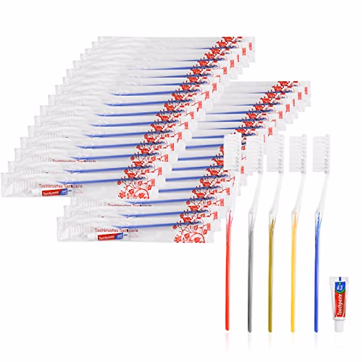 Travel Toothbrushes Kit,50Pcs Travel Toothbrush Set Disposable Toothbrushes with Toothpaste for Nursing Home,Hotel,Charity(Individually Wrapped)