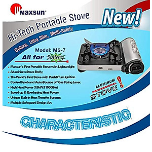 Maxsun Portable Gas Stove MS-7 (Silver) 11,500 BTU, Extreme High Power, Camp Stove, w/Carrying Case