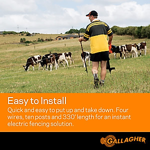 Gallagher Smart Fence 2 | Portable Fence for Containing Animals, Temporary Field Fencing, Quick and Easy Install, Safe and Versatile | 328ft of 4-Strand Electric Fencing