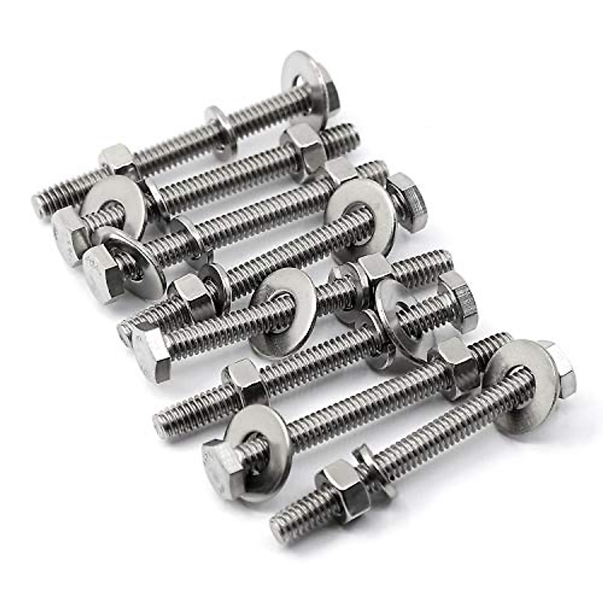 (8 Sets) 1/4-20x2-1/4" Stainless Steel Hex Head Screws Bolts Nuts Flat Washers & Lock Washers Kits, 18-8 (304) S/S,Full Thread,Machine Thread,Flat Washers Diameter 0.748"